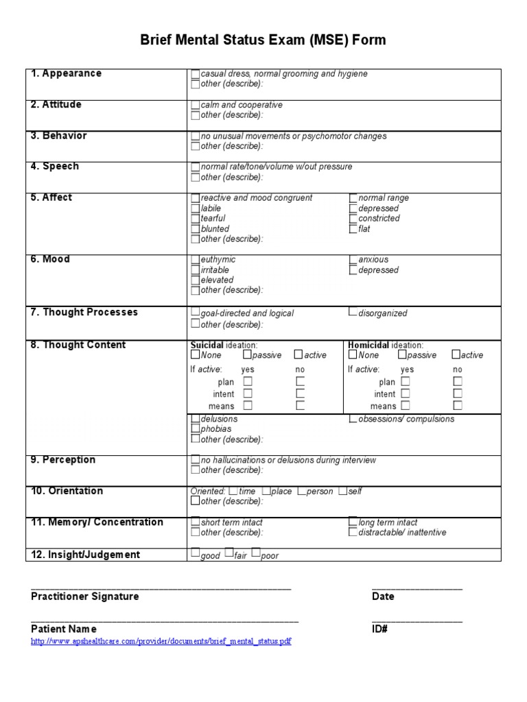 Brief Mental Status Exam Template | PDF | Diseases And Disorders ...