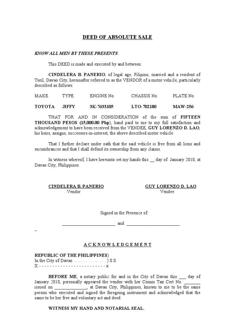 Deed of Sale | PDF | Deed | Property Law