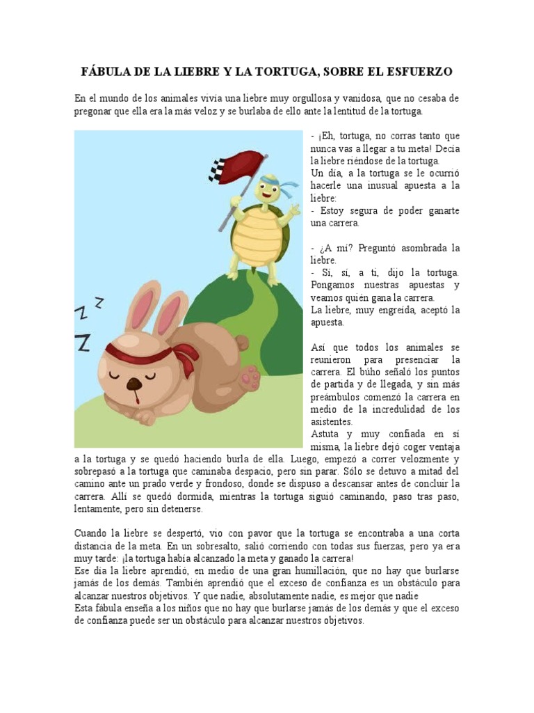 Fábula de La Liebre y La Tortuga | PDF