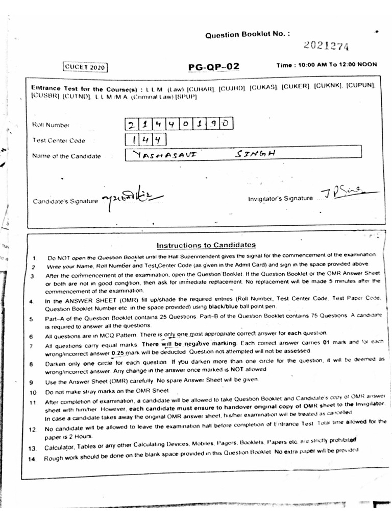 Cucet 2020 PG LLM | PDF