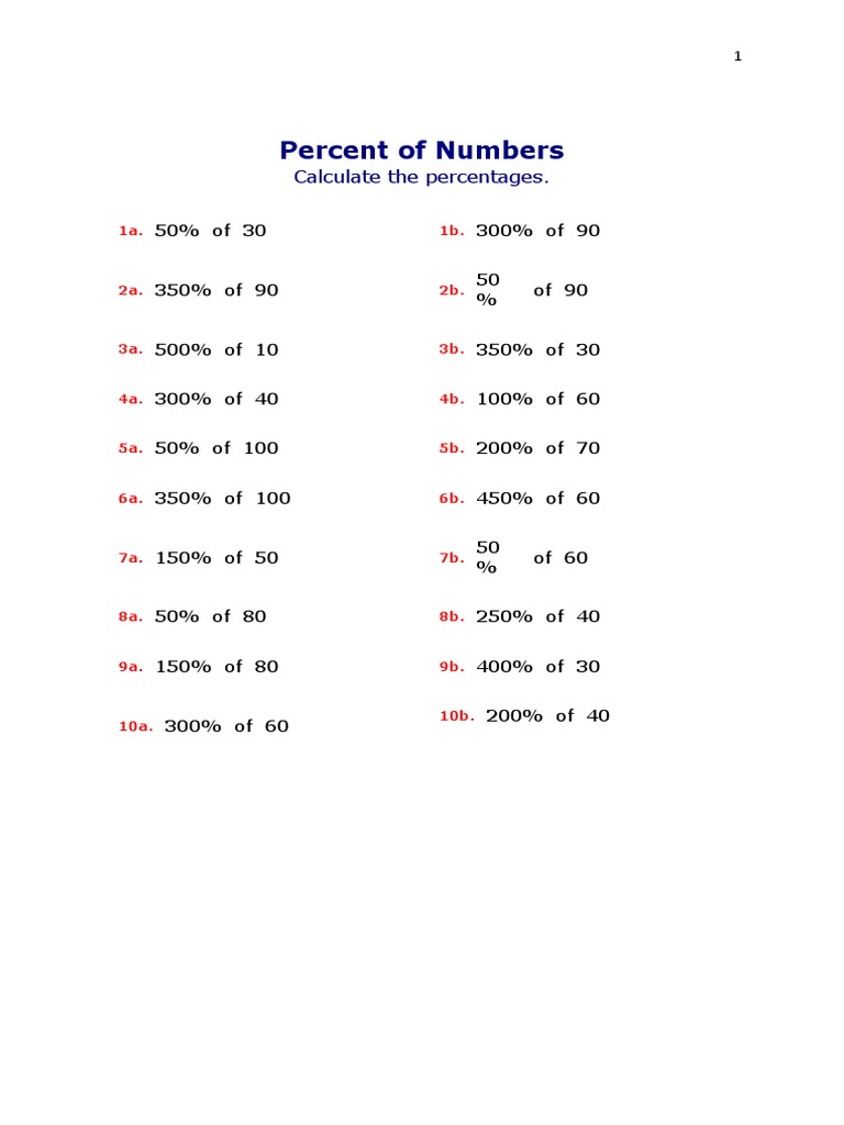Percent of Numbers: Calculate The Percentages | PDF | Mathematics ...