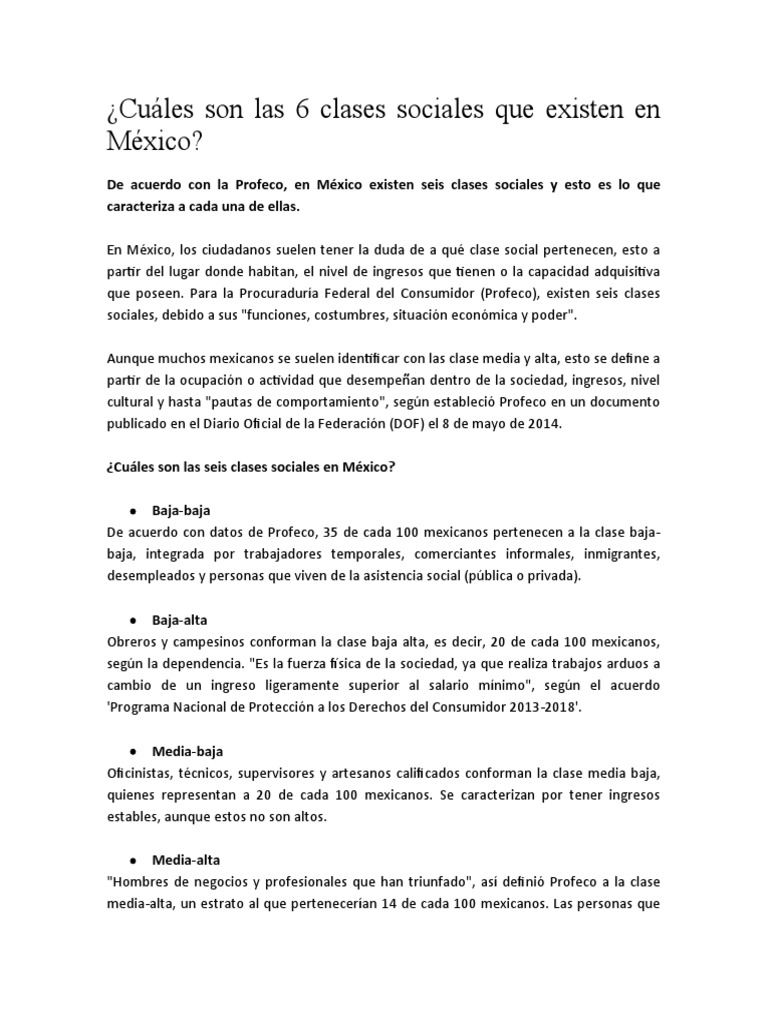 Cuáles Son Las 6 Clases Sociales Que Existen En México Download Free
