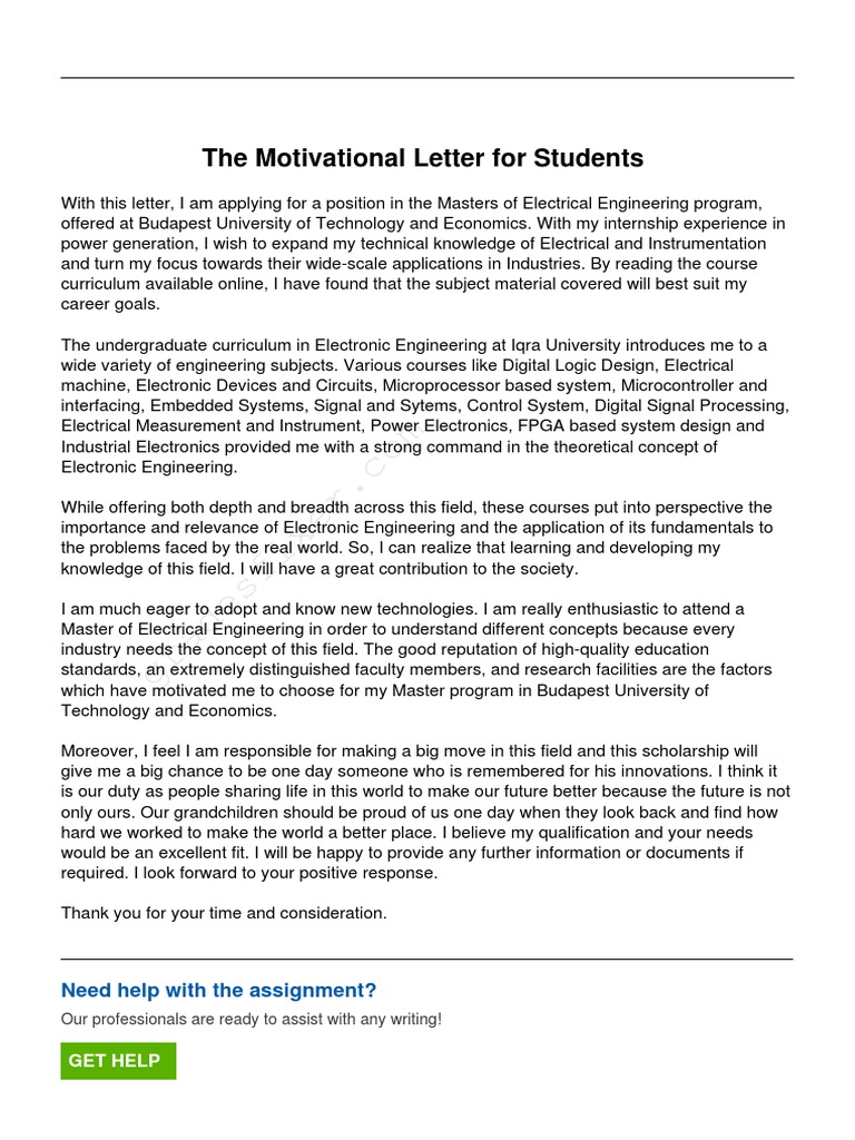The Motivational Letter For Students | PDF | Engineering | Electronic ...