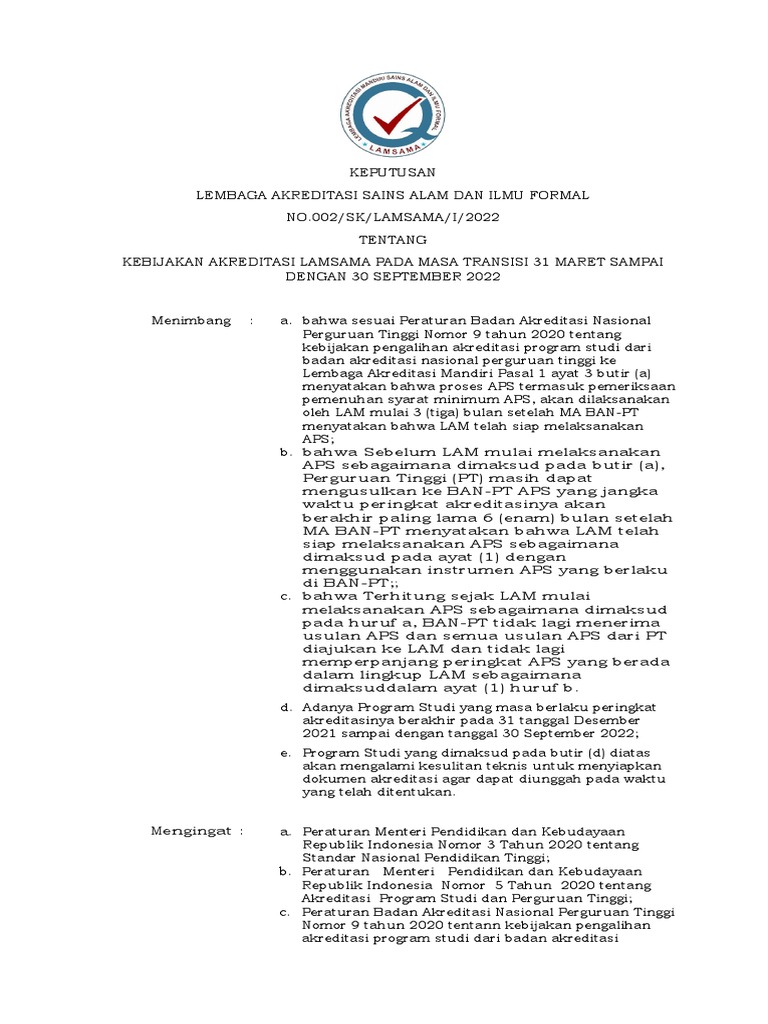 Keputusan Lamsama 002 Masa Transisi Akreditasi Lamsama | PDF ...