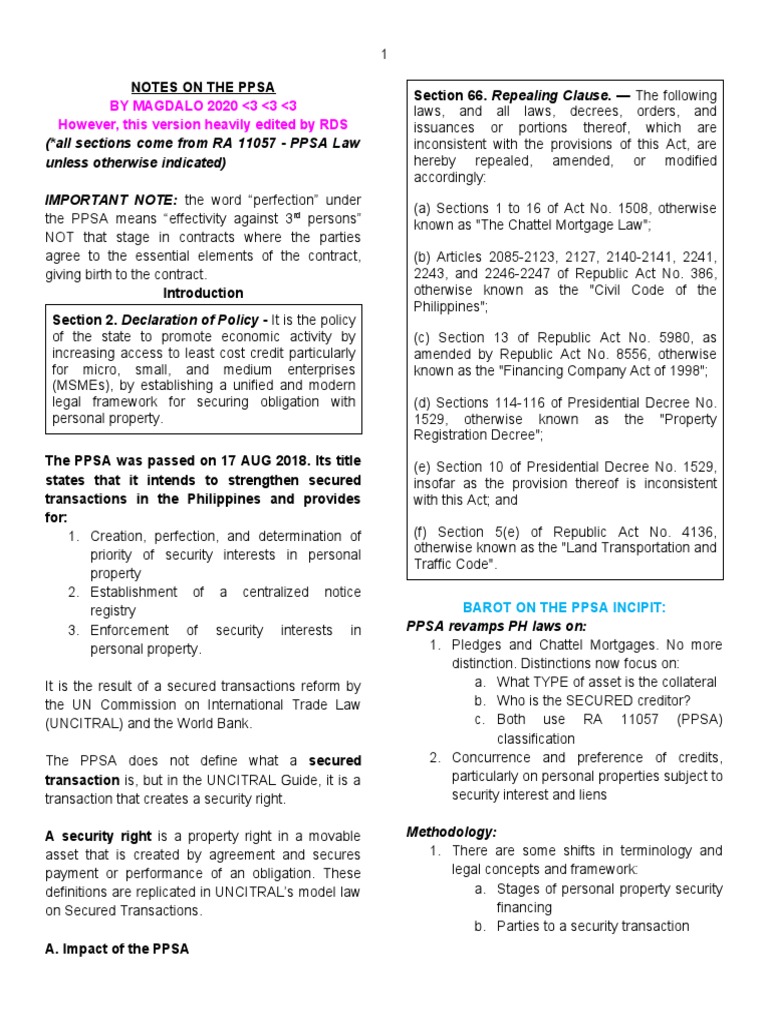 PPSA Notes™ | PDF | Security Interest | Mortgage Law