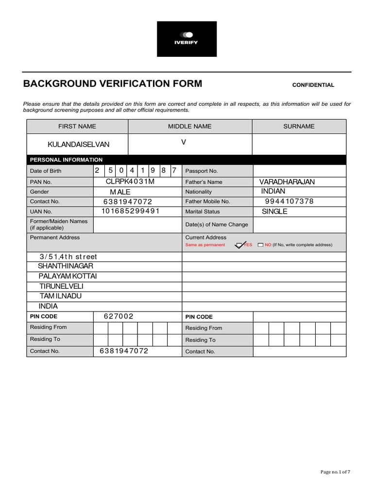 Background Verification Form With LOA. v.2.1.1 | PDF | Employment ...