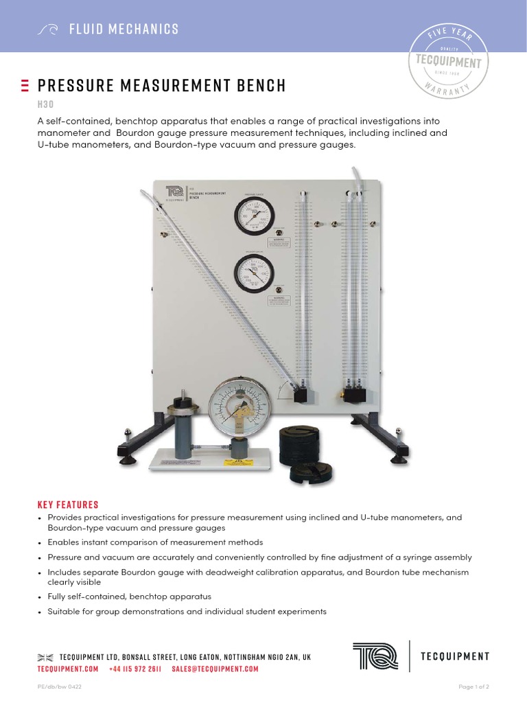 Pressure Measurement Bench H30 Overview | PDF | Pressure Measurement ...