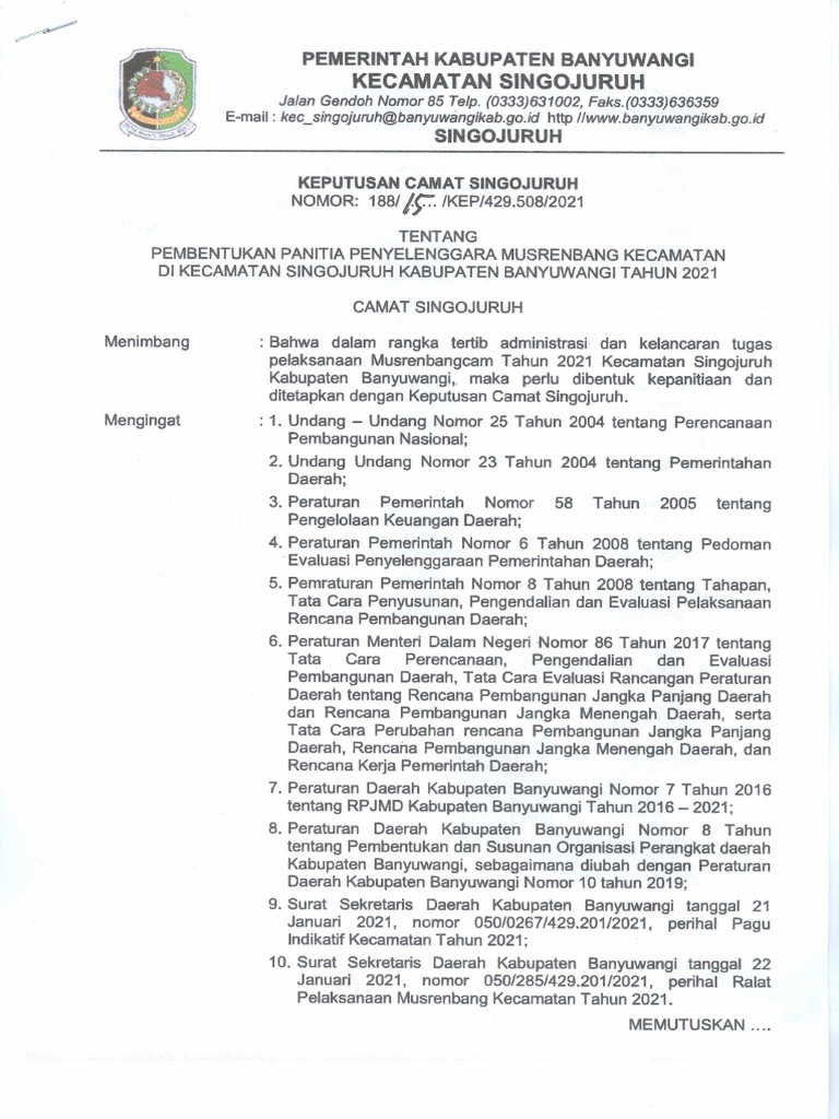 Contoh SK Kepanitiaan Camat Tentang Musrenbang | PDF