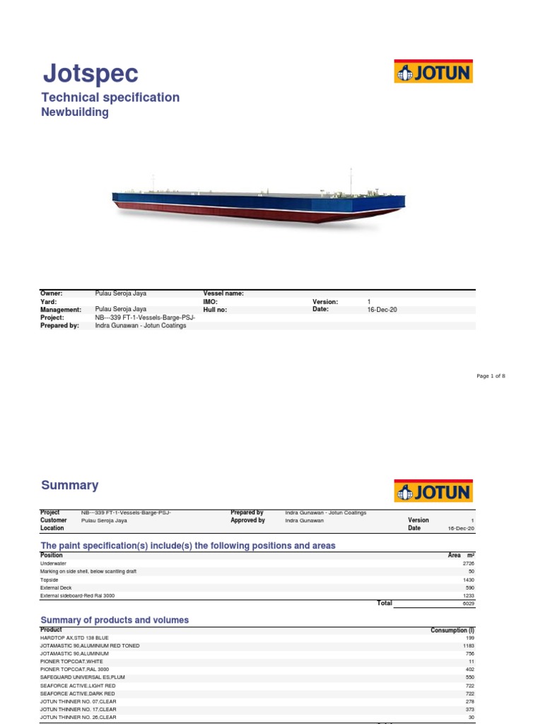 NB 339 FT 1 Vessels Barge PSJ Technical Specification 2020-12-16 | PDF ...