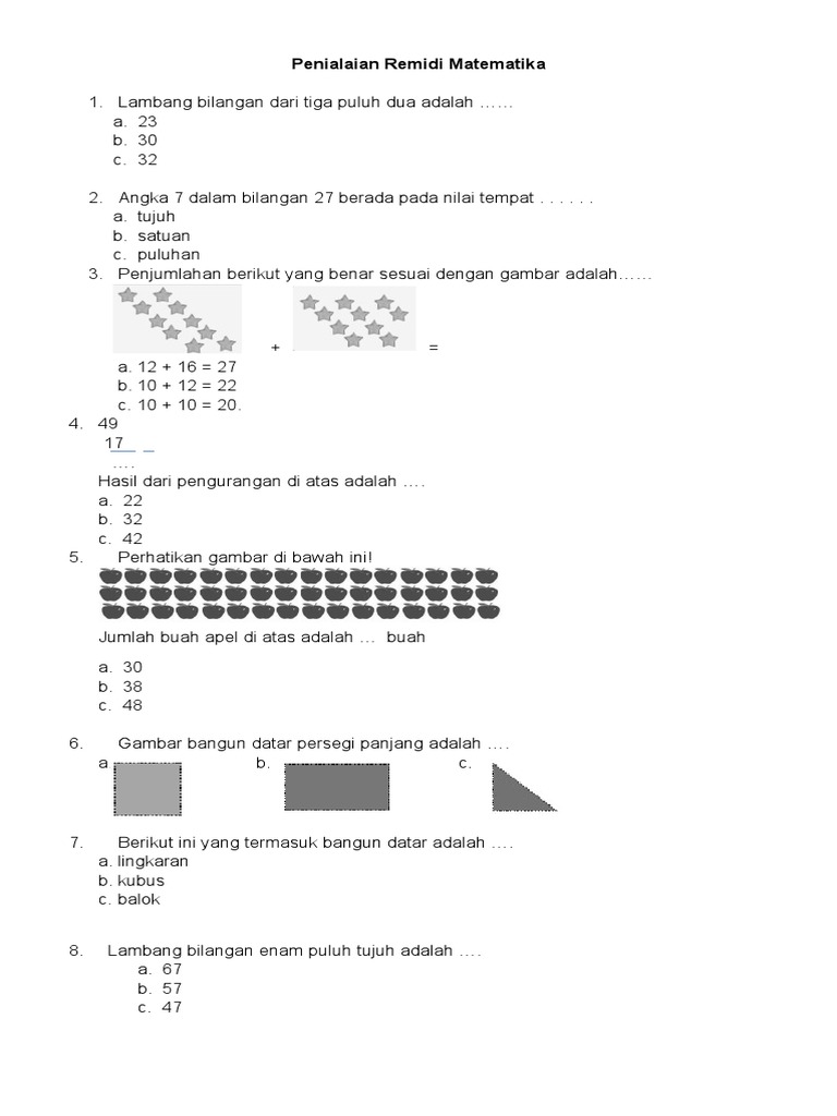 Soal Penilaian Remidi Matematika Dasar | PDF | Metode & Bahan Ajar ...