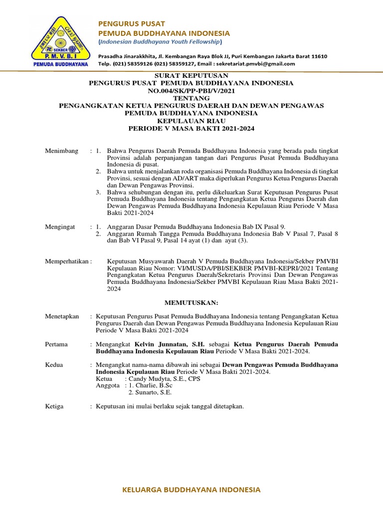 SK Pengangkatan Ketua Dan DP Provinsi Kepri | PDF SK Pengangkatan Ketua Dan DP Provinsi Kepri | PDF