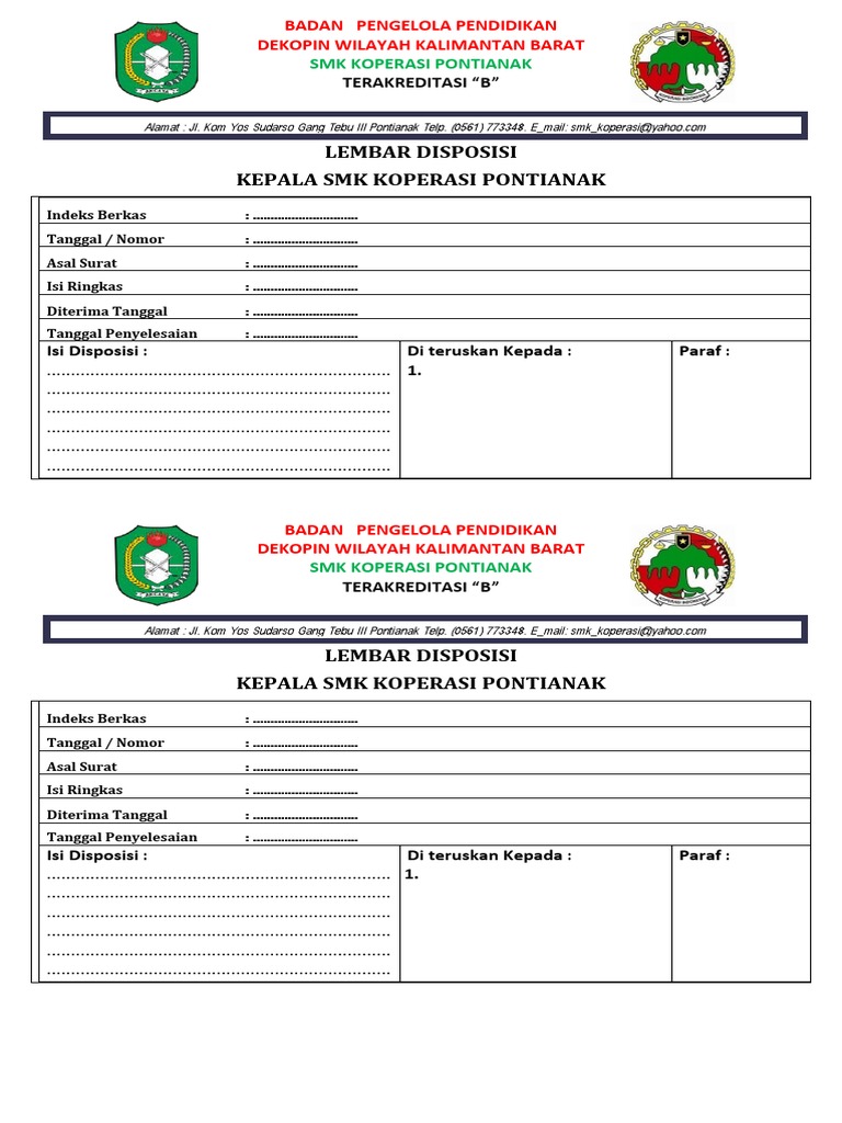 Contoh Lembar Disposisi SMK Koperasi | PDF