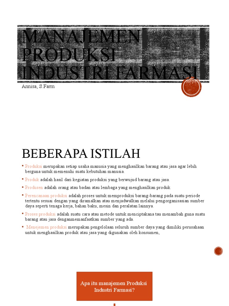 E1 (2) Manajemen Produksi Industri Farmasi | PDF
