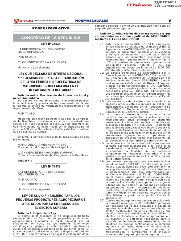 Congreso de La Republica: Normas Legales | Descargar gratis PDF | Perú | Bancos