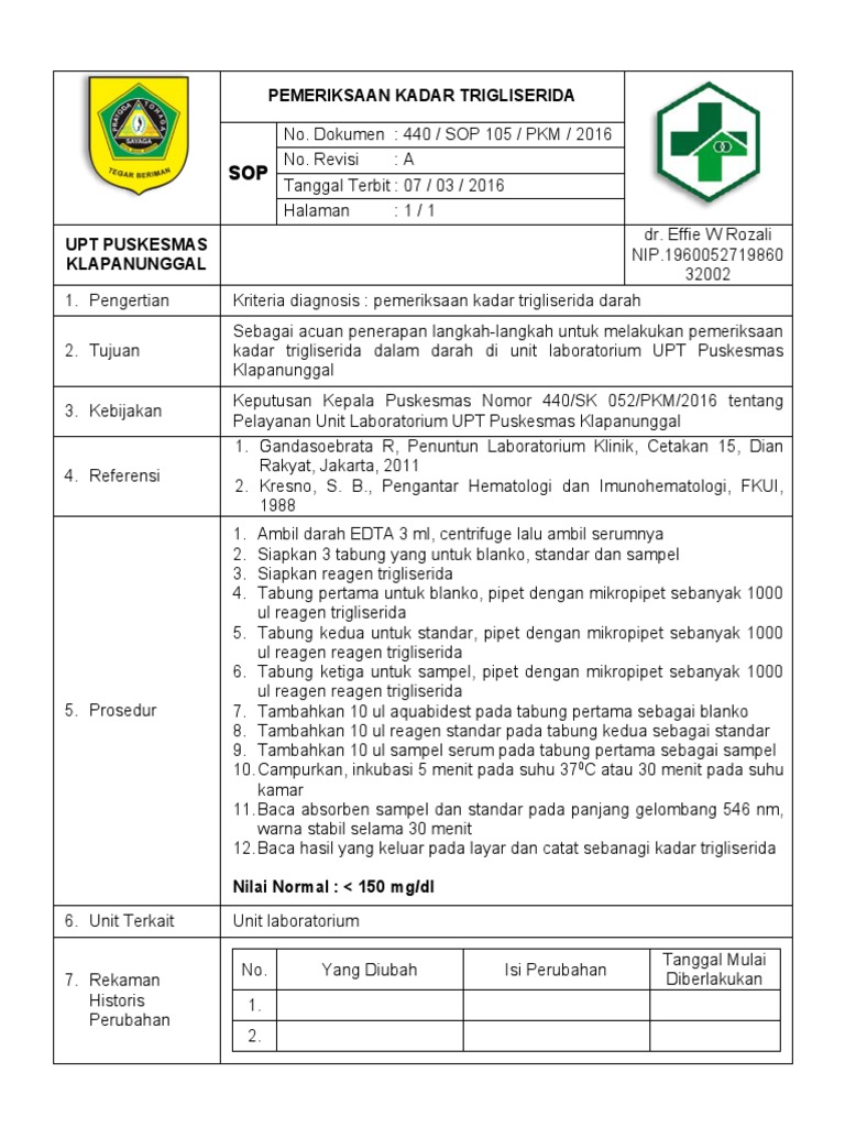11 SOP Pemeriksaan Kadar Trigliserida | PDF