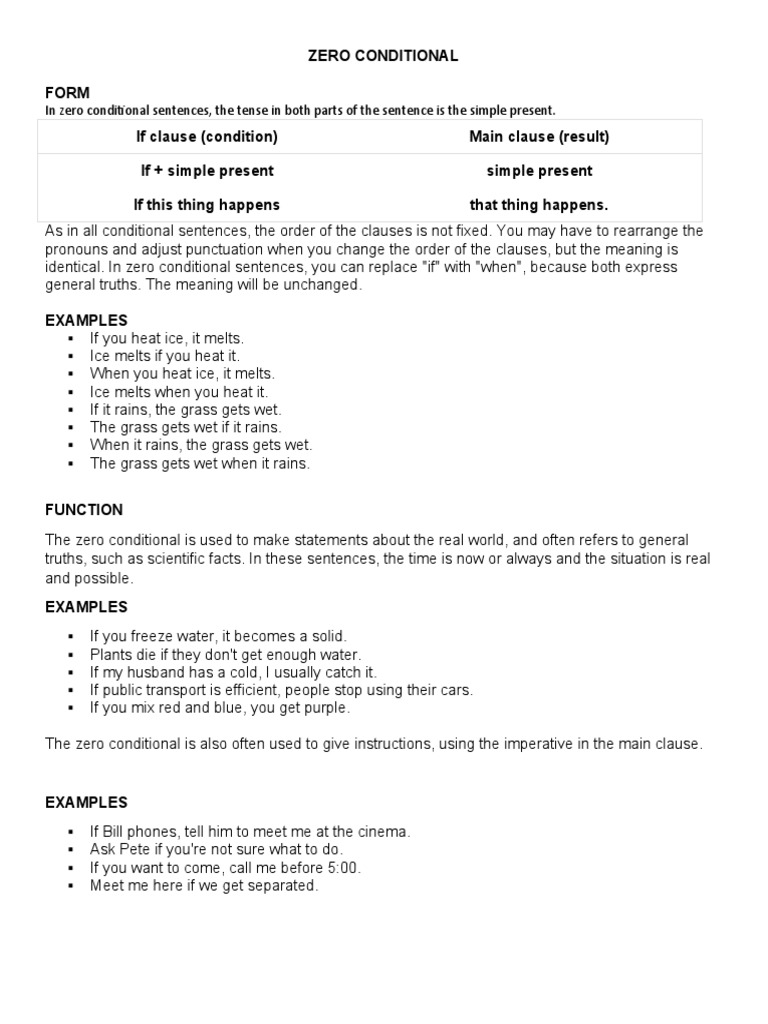 ZERO CONDITIONAL Explanation | PDF | Sentence (Linguistics) | Clause