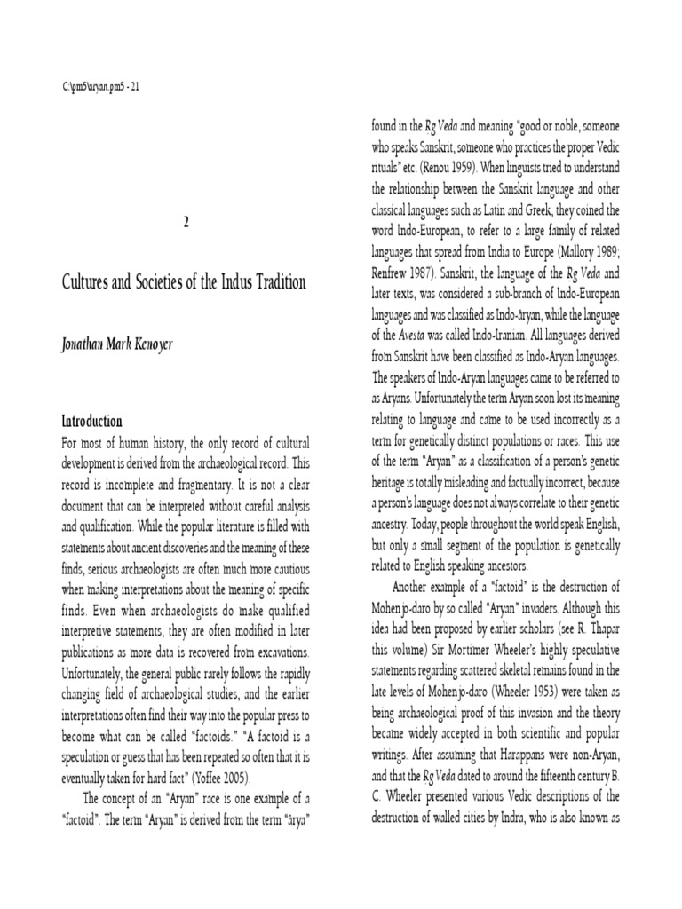 Cultures and Societies of The Indus Tradition: Jonathan Mark Kenoyer ...