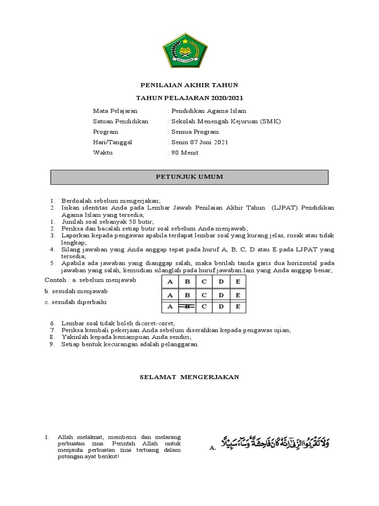 2 Soal Pas Genap KLS X 2020-2021 | PDF