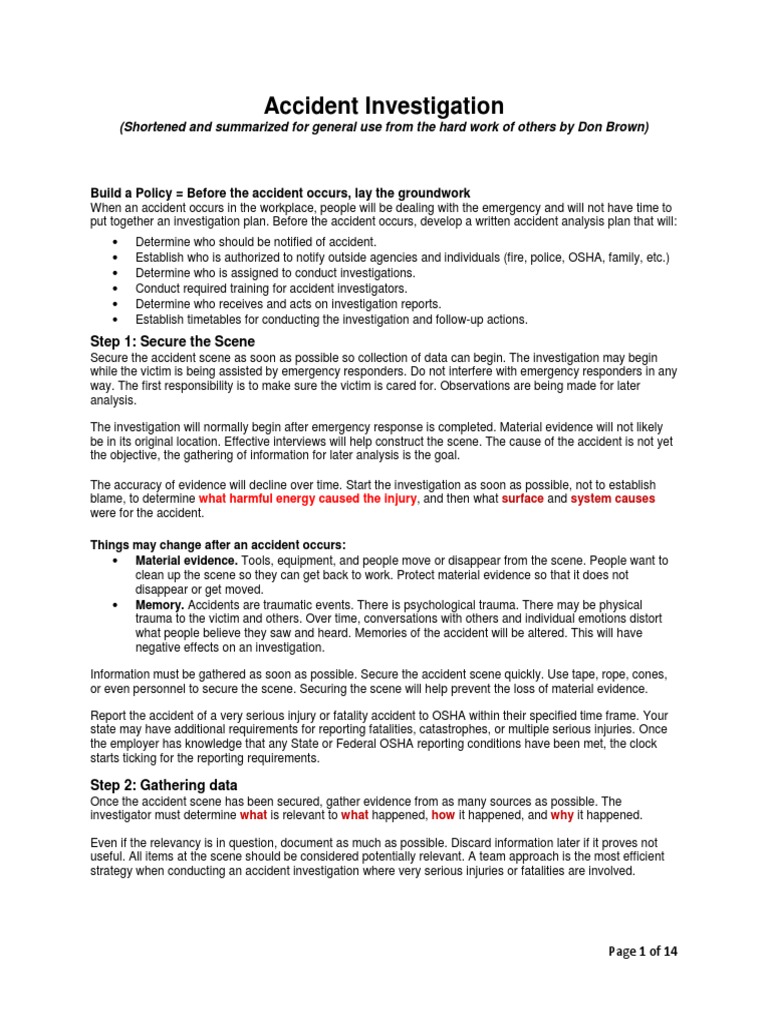 Accident Investigation: Step 1: Secure The Scene | PDF | Personal ...
