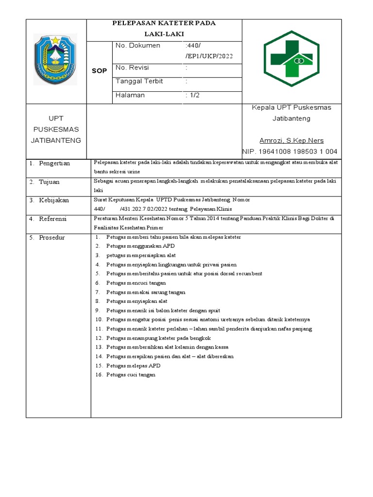Sop Pelepasan Kateter Laki-Laki | PDF
