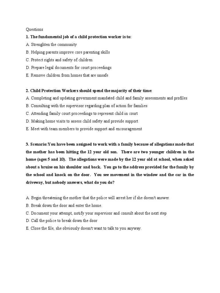 Child Protection Questions | PDF | Grandparent | Child Protection