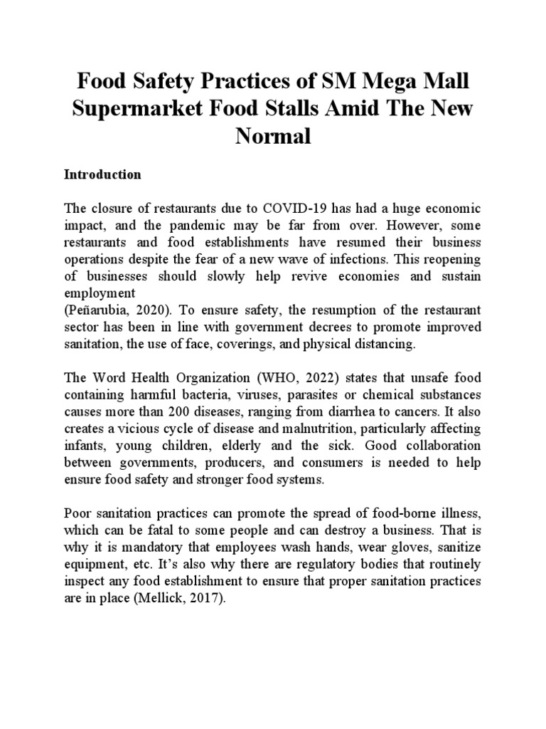 Food Safety Practices of SM Mega Mall Supermarket Food Stalls Amid The ...