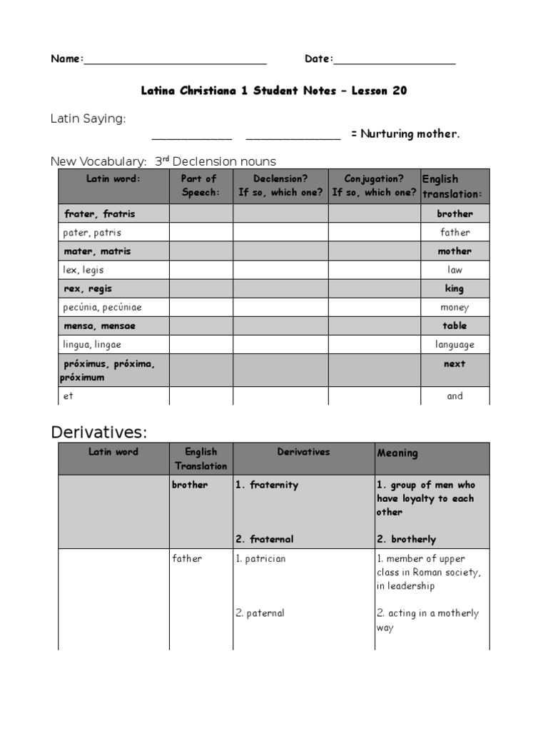 Latina Christiana 1 Student Notes - Lesson 20 | PDF | Latin ...