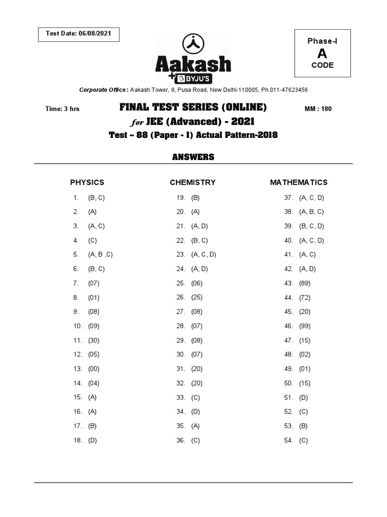 SS - FTS - 88 (Online) P1 - (Adv) A - 2021-08-06 - 2020 - A | PDF ...