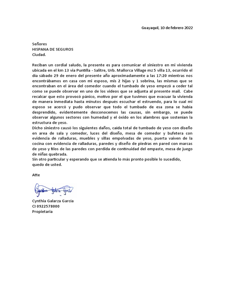 Carta Siniestro Biess | PDF