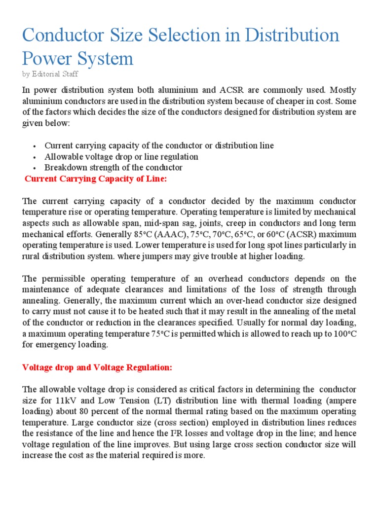 Conductor Size Selection in Distribution Power System | PDF ...