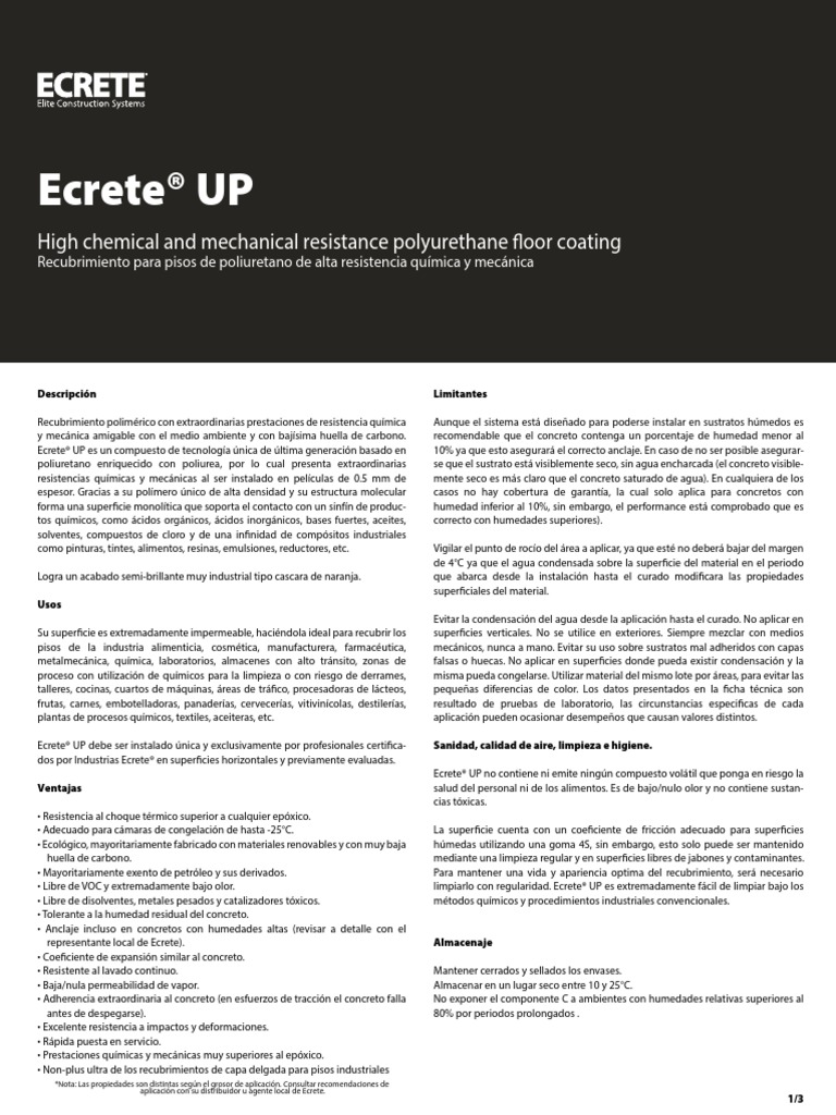 Ecrete® UP: Recubrimiento Polimérico Industrial | PDF | Hormigón | Ácido