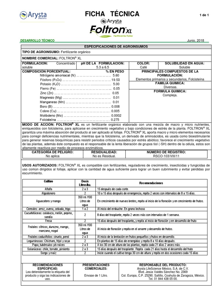 Foltron XL | PDF | Fertilizante | Agricultura