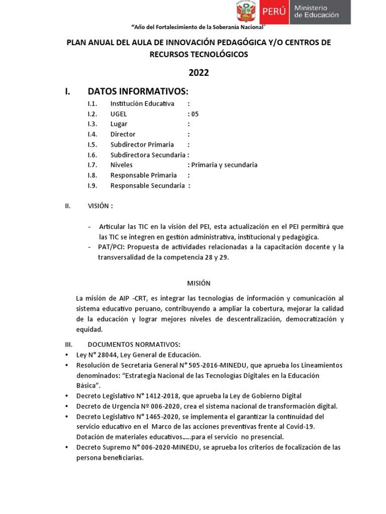 Plan Anual Aip-Crt 2022 | PDF | Tecnología de información y ...