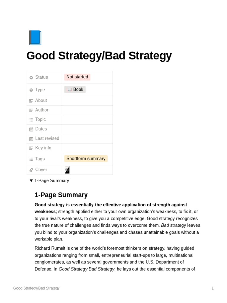 Dissecting Good and Bad Strategy: A Summary of Key Concepts from "Good ...