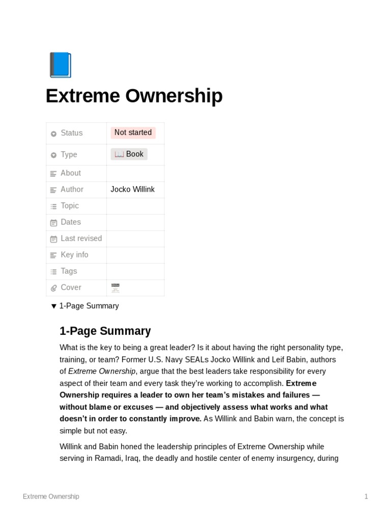 Extreme Ownership: 1-Page Summary | PDF | Leadership | United States ...