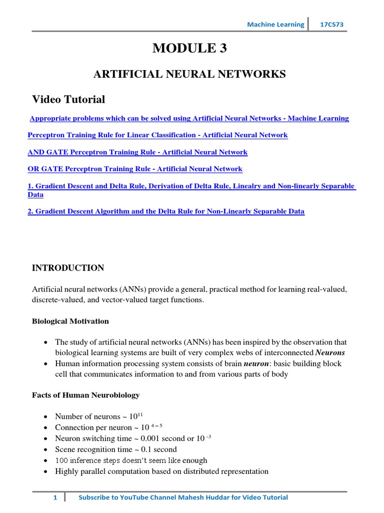 Artificial Neural Networks Video Tutorial: Machine Learning 17CS73 ...