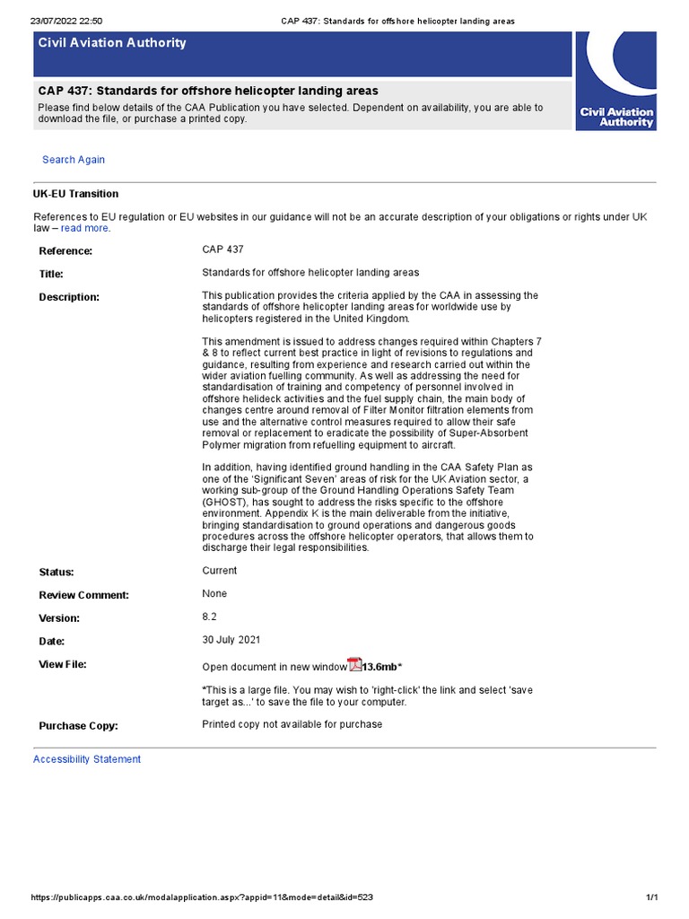 Capa Site CAP 437 - Standards For Offshore Helicopter Landing Areas ...