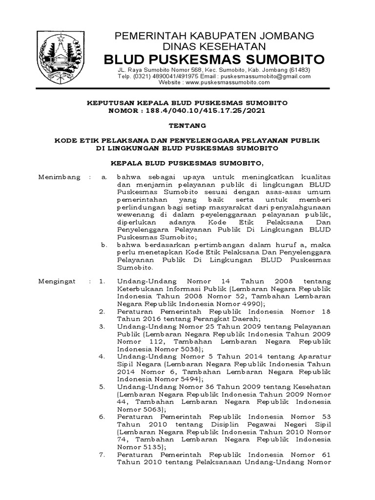 SK Kode Etik Pelayanan Publik | PDF