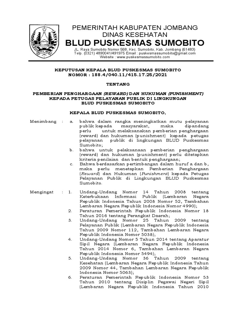 Reward dan Punishment Puskesmas Sumobito | PDF | Pengelolaan Keuangan & Uang | Teknologi & Rekayasa