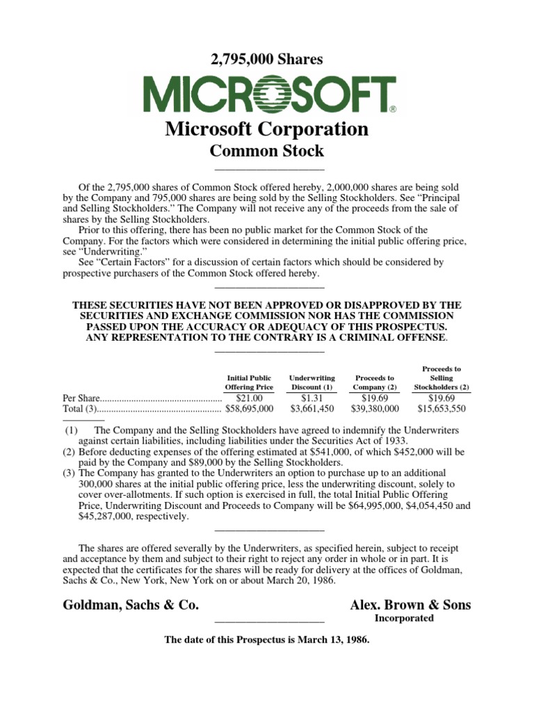 Microsoft IPO Prospectus | Initial Public Offering | Microsoft