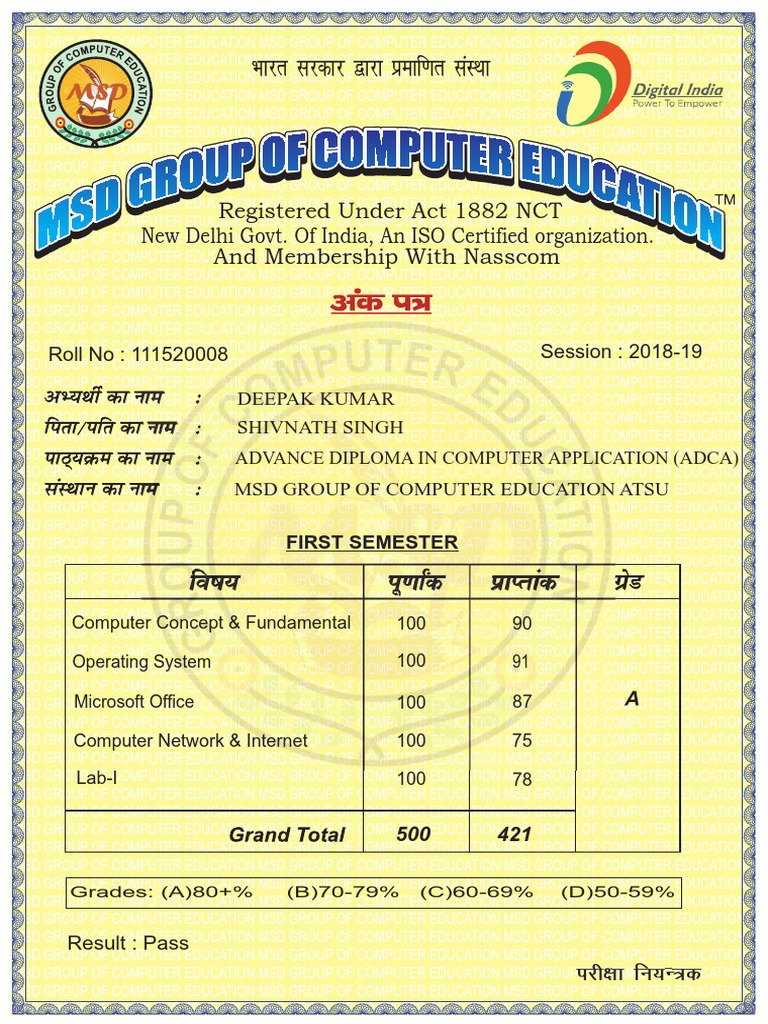 Adca Marksheet -i | PDF | Computing | Information Age