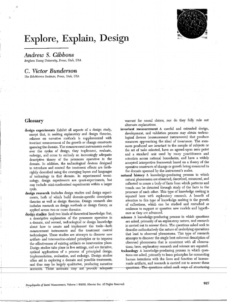 (GIBBONS; BUNDERSON, 2005) Explore, Explain, Design | PDF | Theory ...