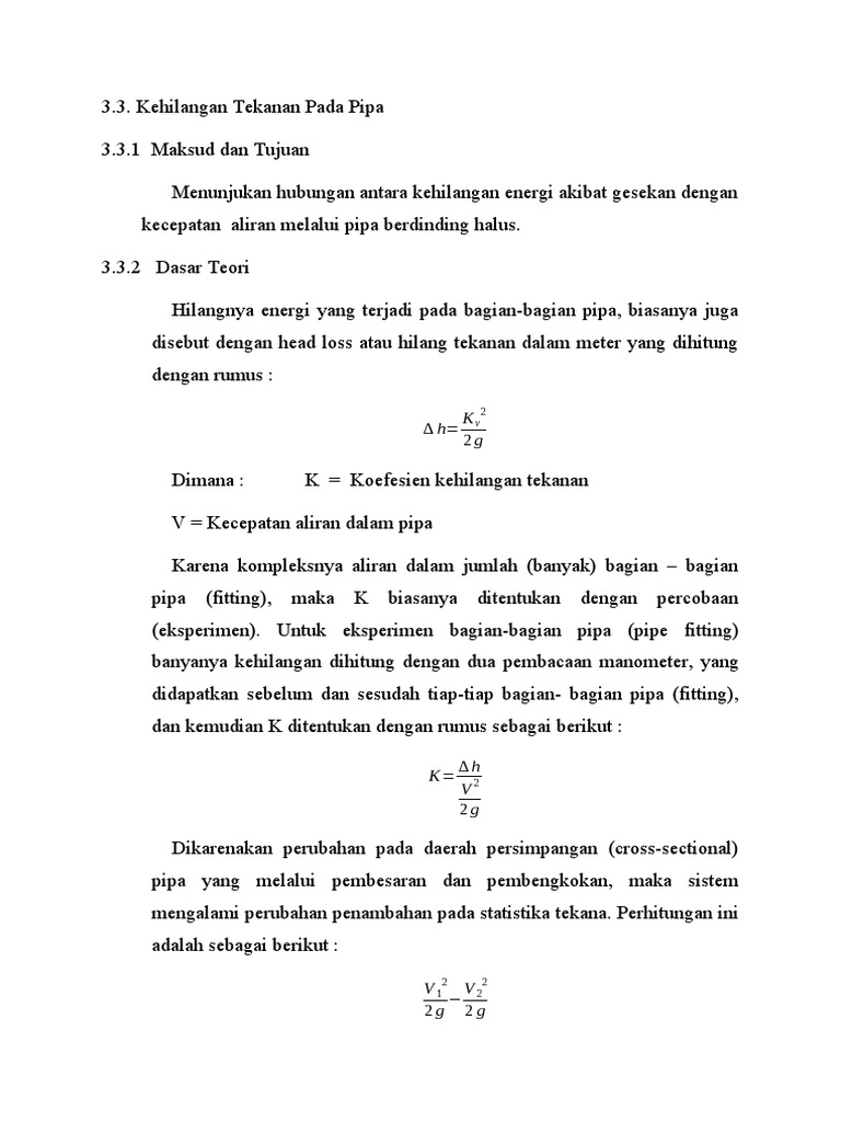 Hidro Kehilangan Tekanan Pada Pipa | PDF