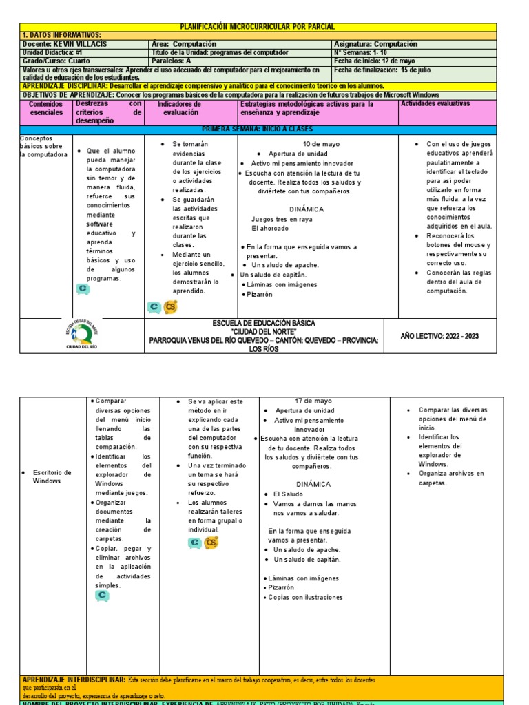 Planificacion Cuarto | PDF | Periférico | Aprendizaje