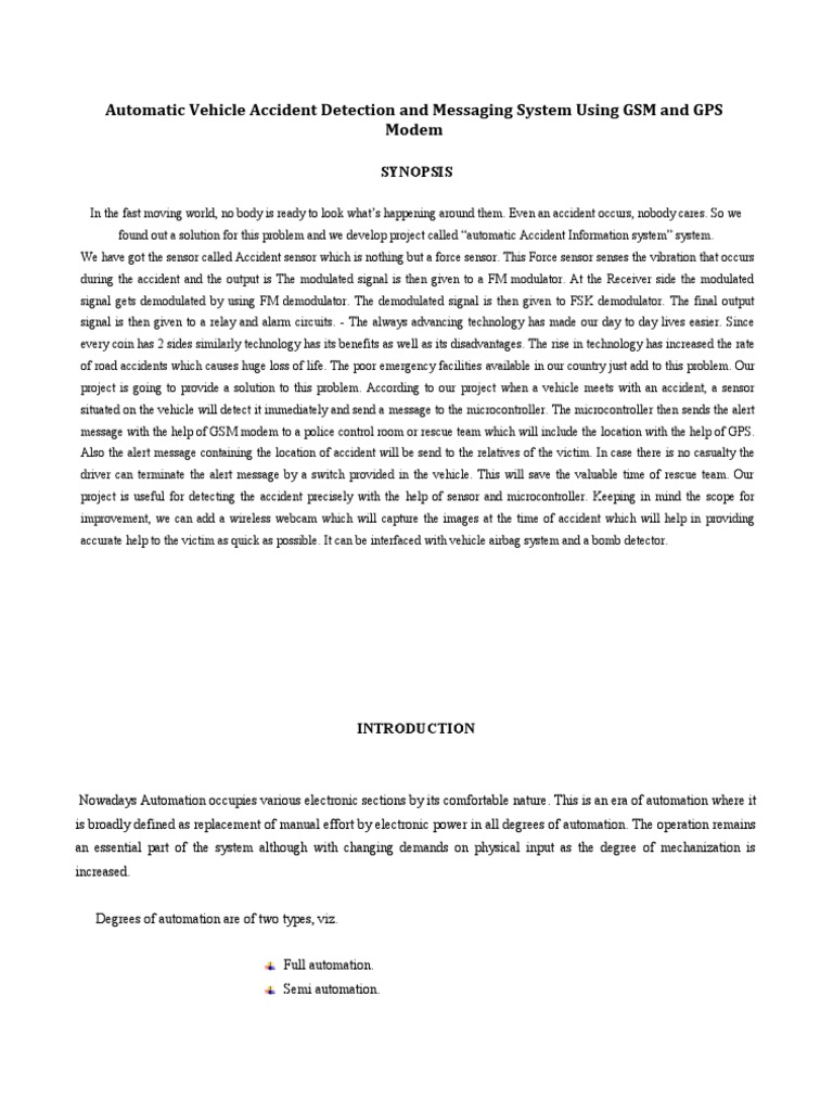 GPS and GSM Based Automatic Vehicle Accident Information System | PDF | Automation | Global ...