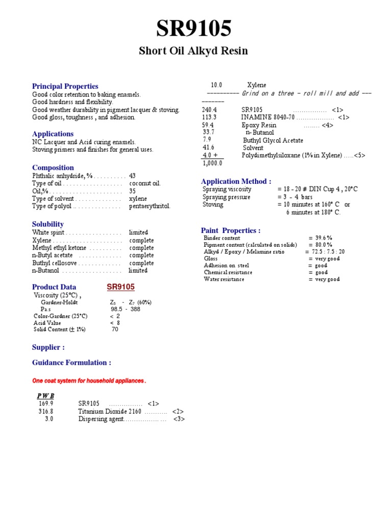 Short Oil Alkyd Resin: Principal Properties | PDF | Materials | Chemical Substances