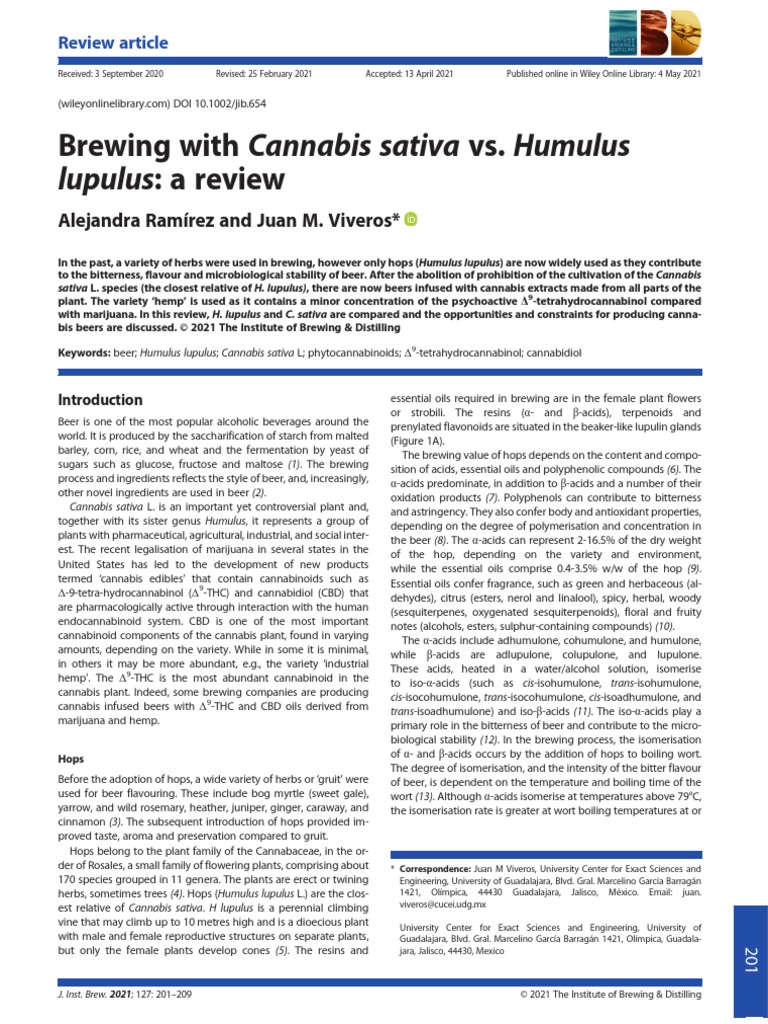 Brewing With Cannabis Sativa Vs Humulus Lupulus A Review | PDF ...