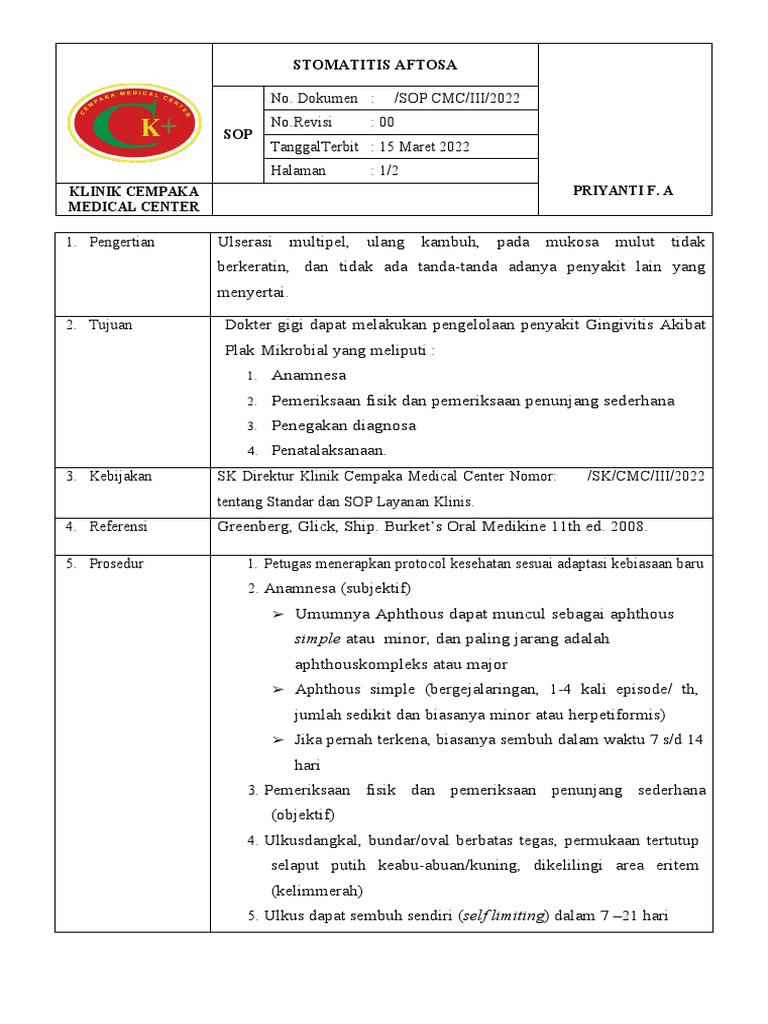 Sop-Teknis Stomatitis Aftosa | PDF