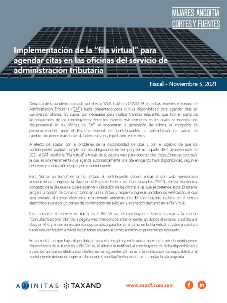 Client - Alert - Implementacion de La Fila Virtual para Agendar Citas en Las Oficinas Del ...