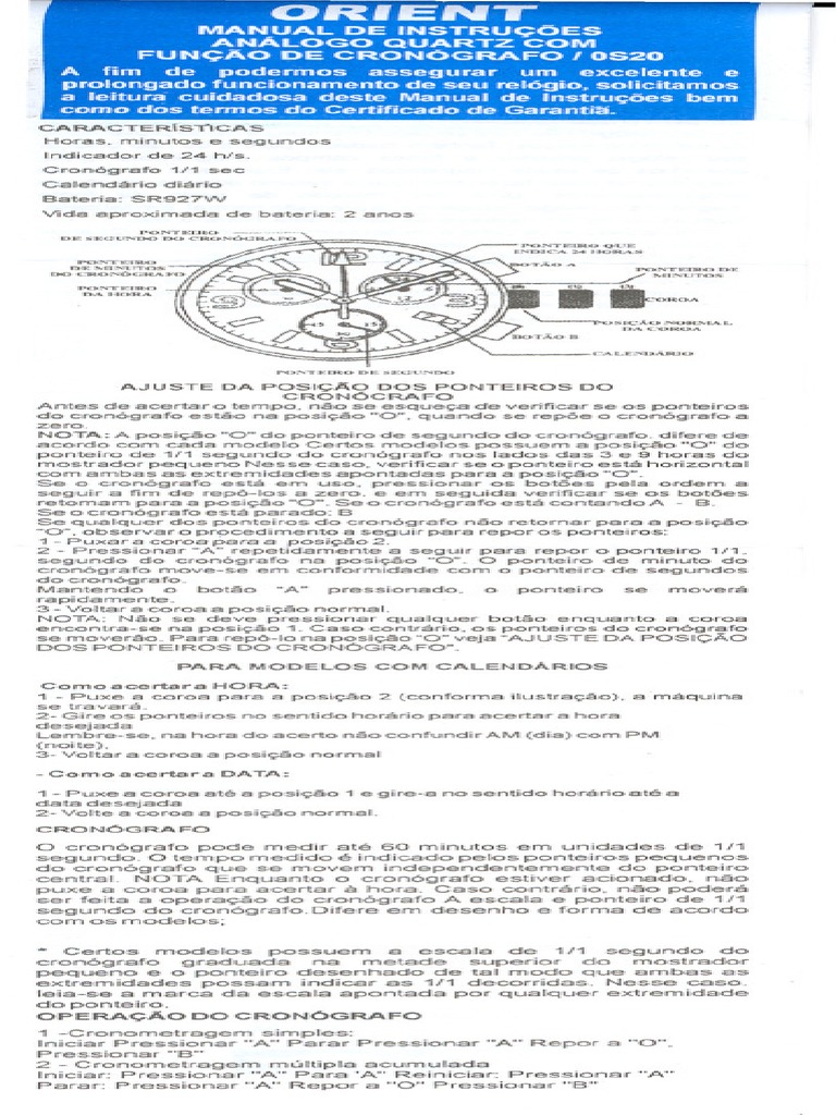 Manual - Relogio - Orient OS20 | PDF